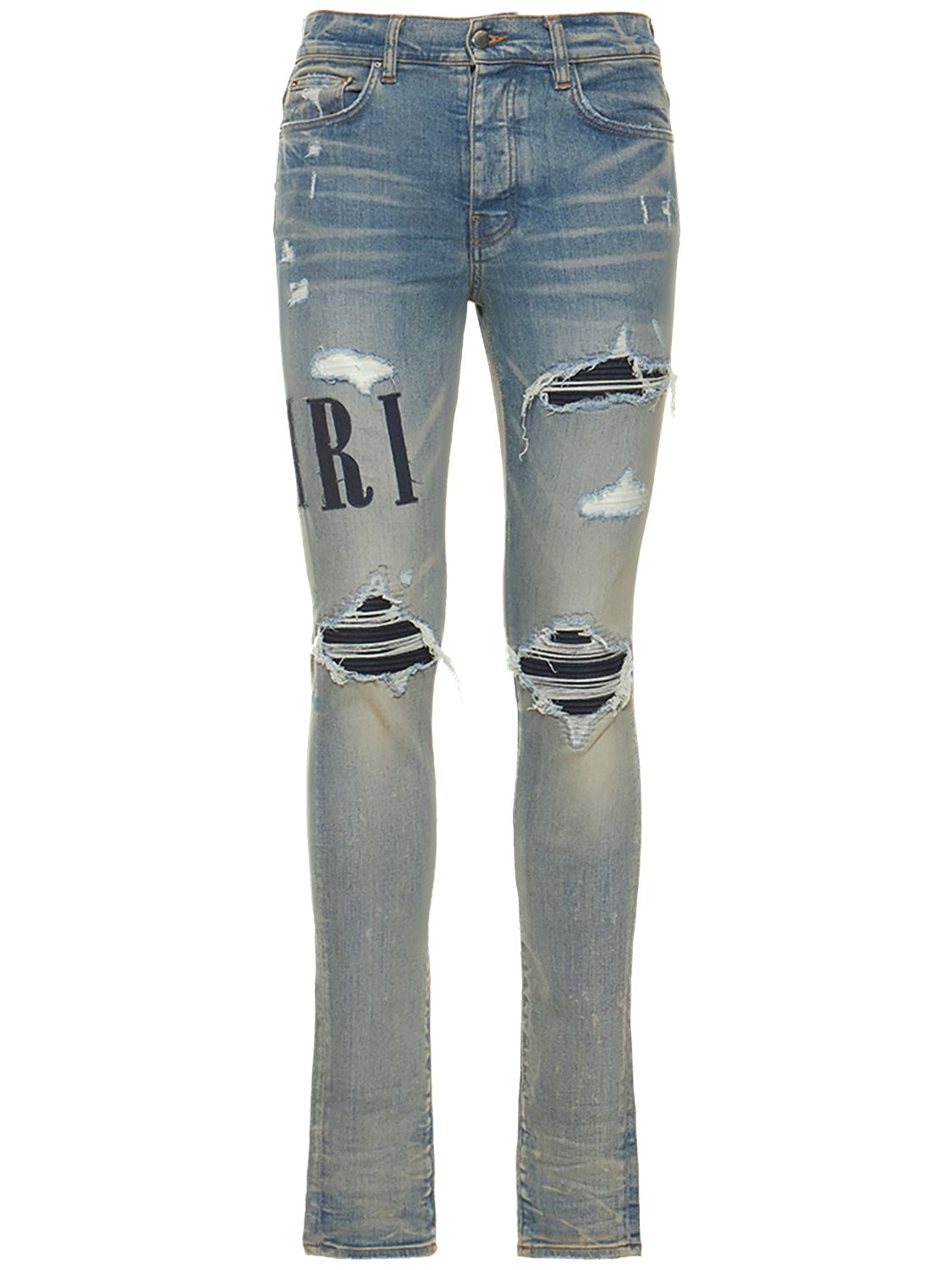 Amiri Logo Appliqué Stretch Denim Jeans In Clay Indigo Modesens