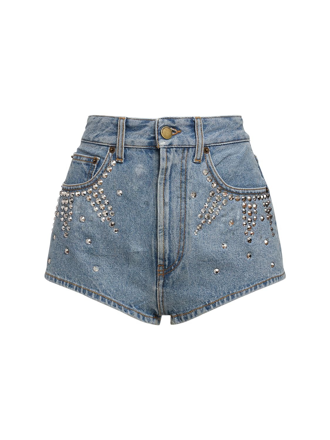 Alessandra Rich Women's Crystal-embellished Denim Mini Shorts In Blue ...