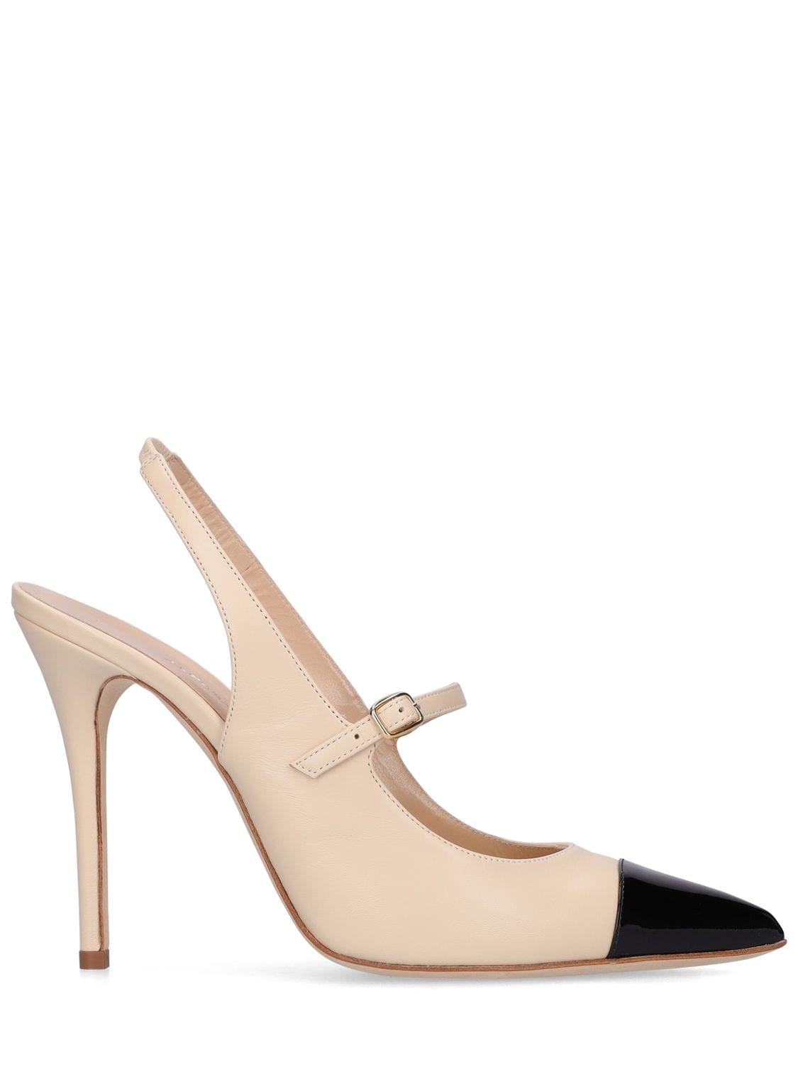 Alessandra Rich 105mm Leather Slingback Pumps In Beige,black | ModeSens