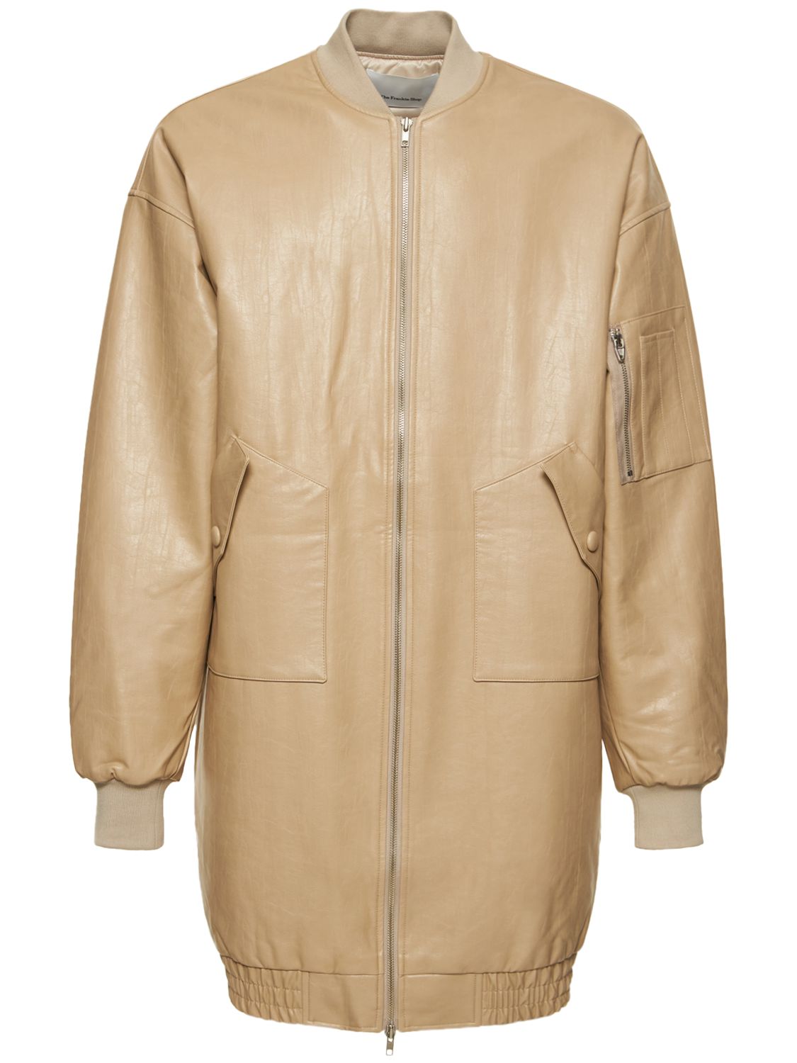 The Frankie Shop Faux Leather Long Bomber Jacket In Beige | ModeSens