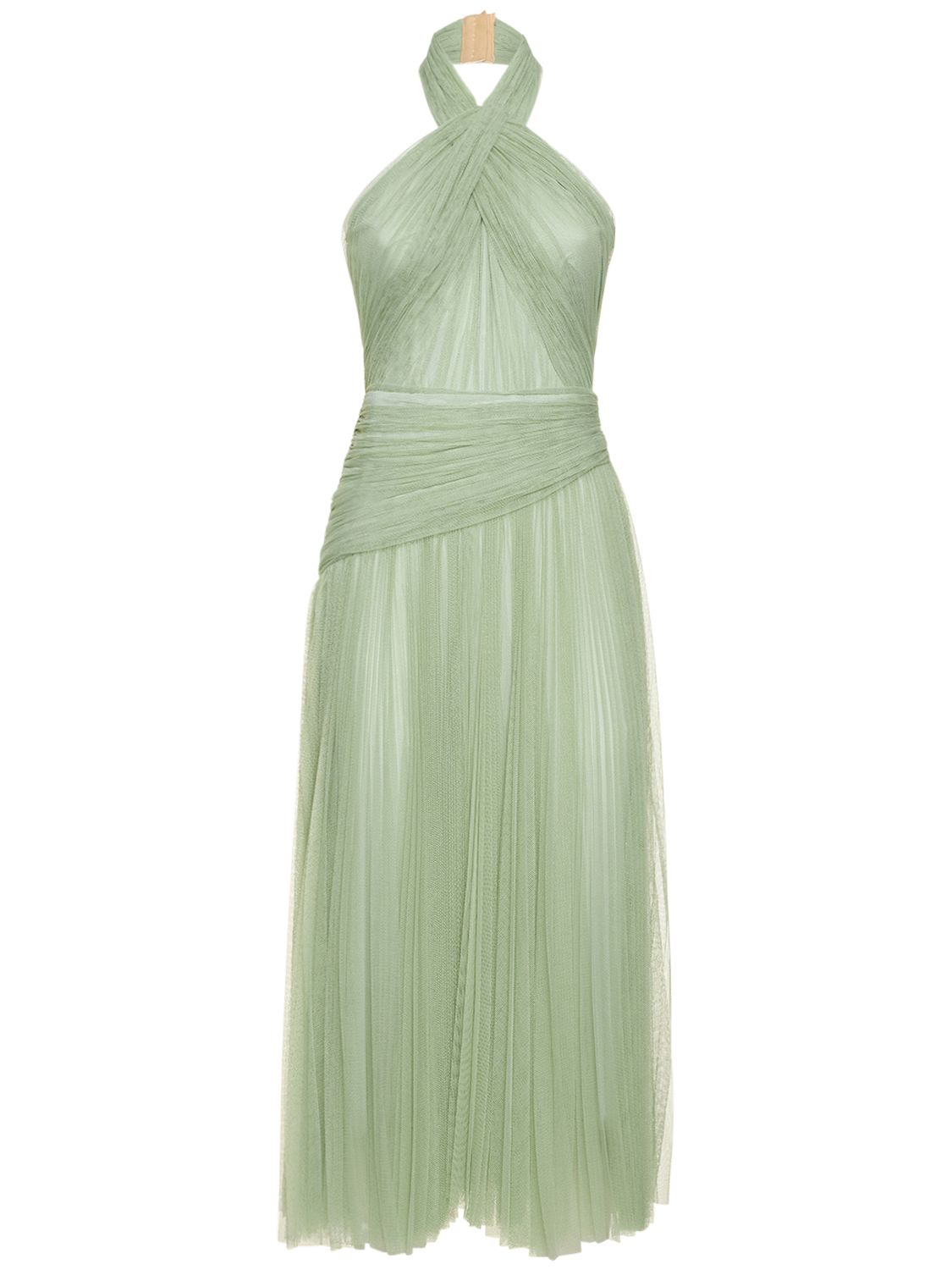 Maria Lucia Hohan Nina Halter Neck Silk Tulle Long Dress In Sage | ModeSens