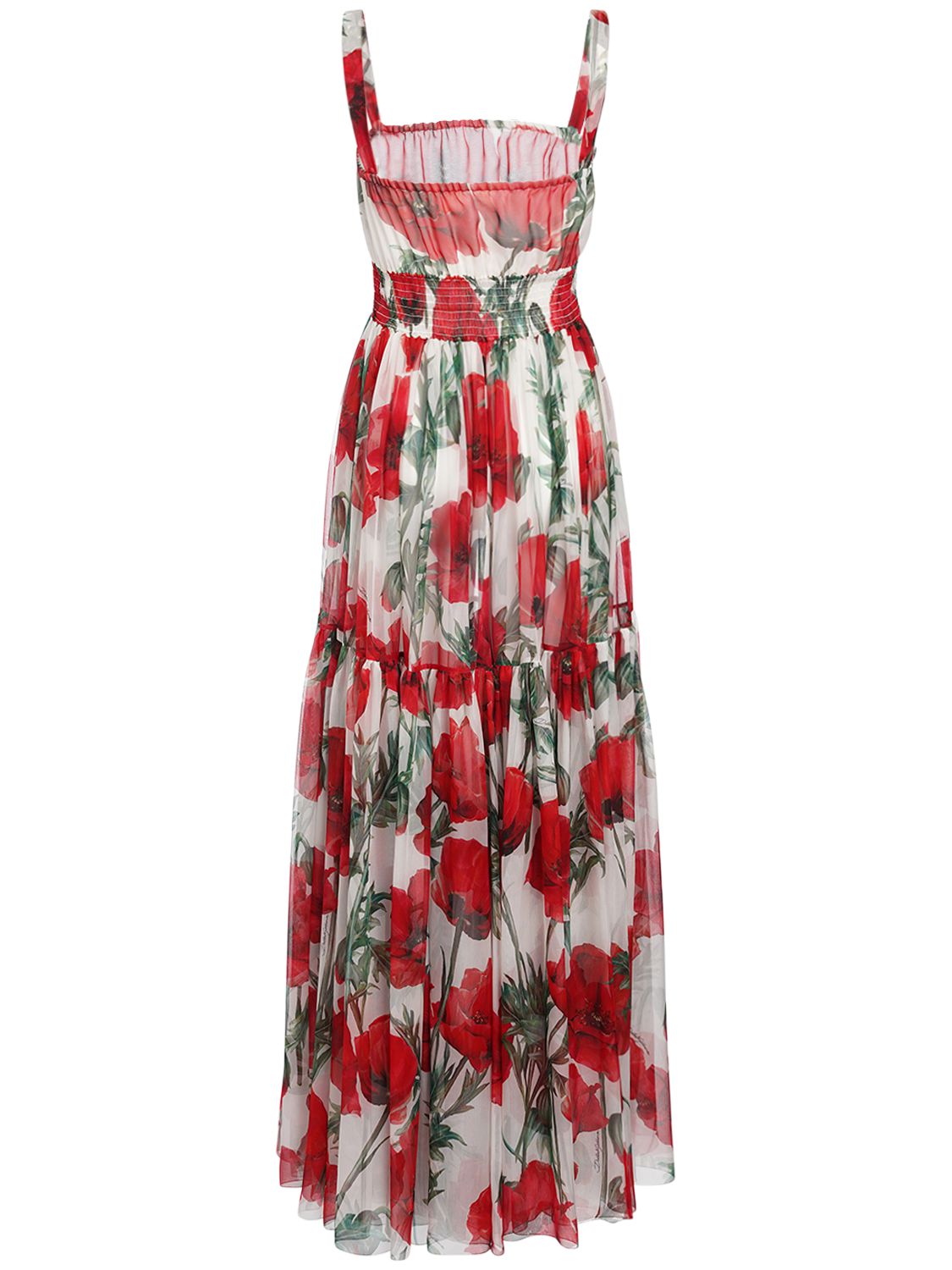 Dolce & Gabbana Poppy Print Silk Chiffon Long Dress In White | ModeSens