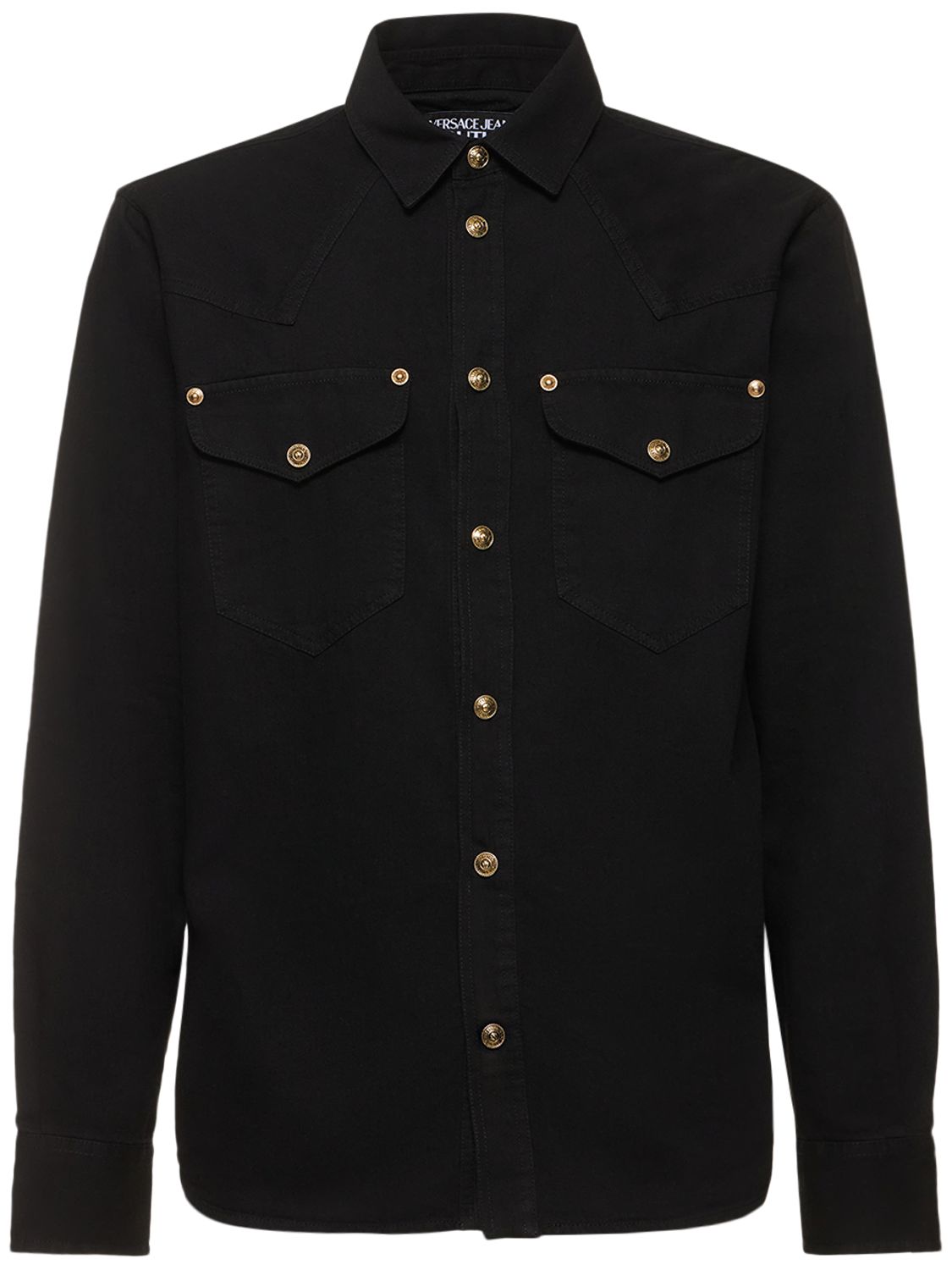 Versace Jeans Couture Gold Buttons Cotton Shirt In Black | ModeSens
