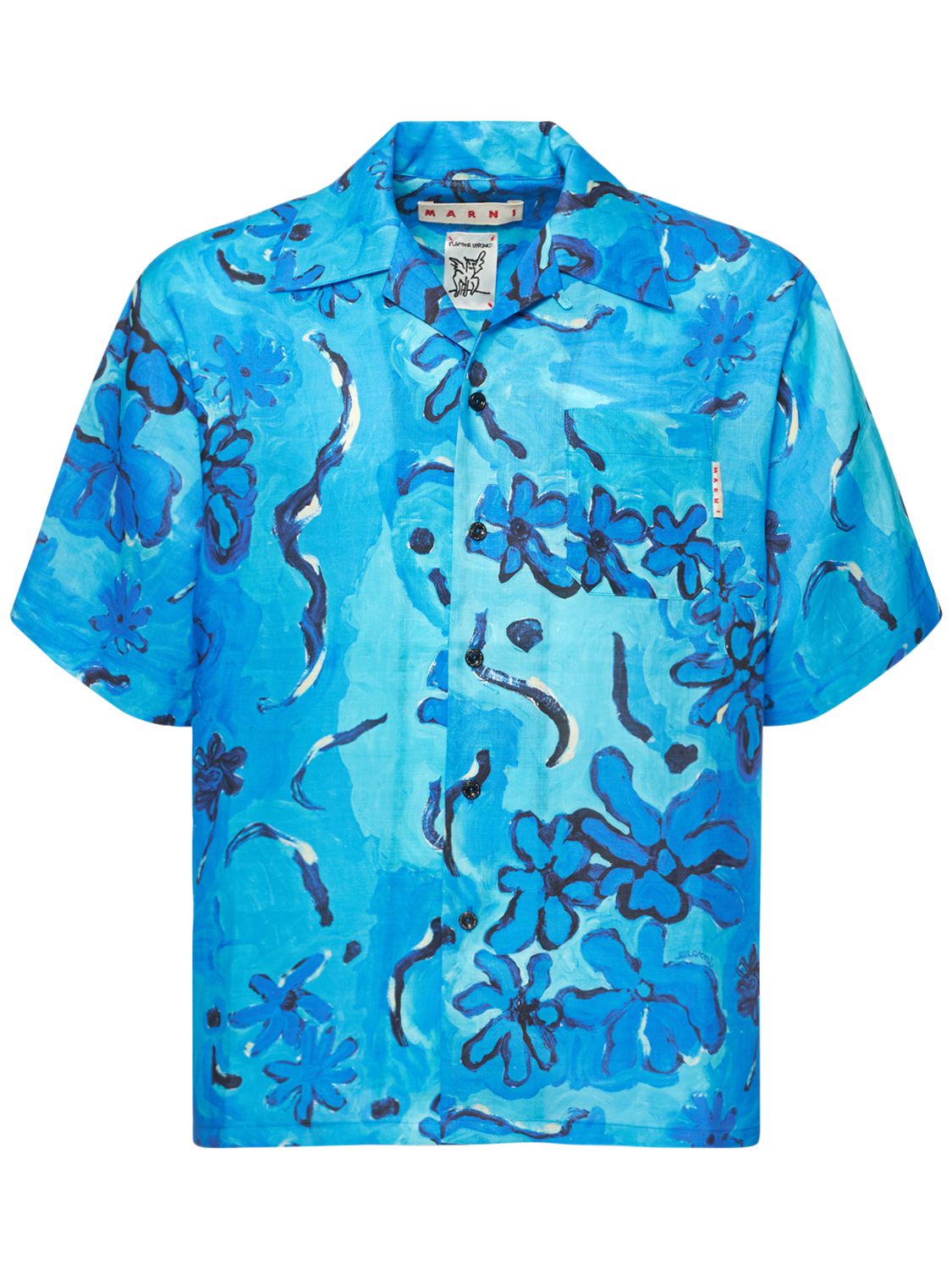 Marni - Printed ramie shirt - Blue | Luisaviaroma