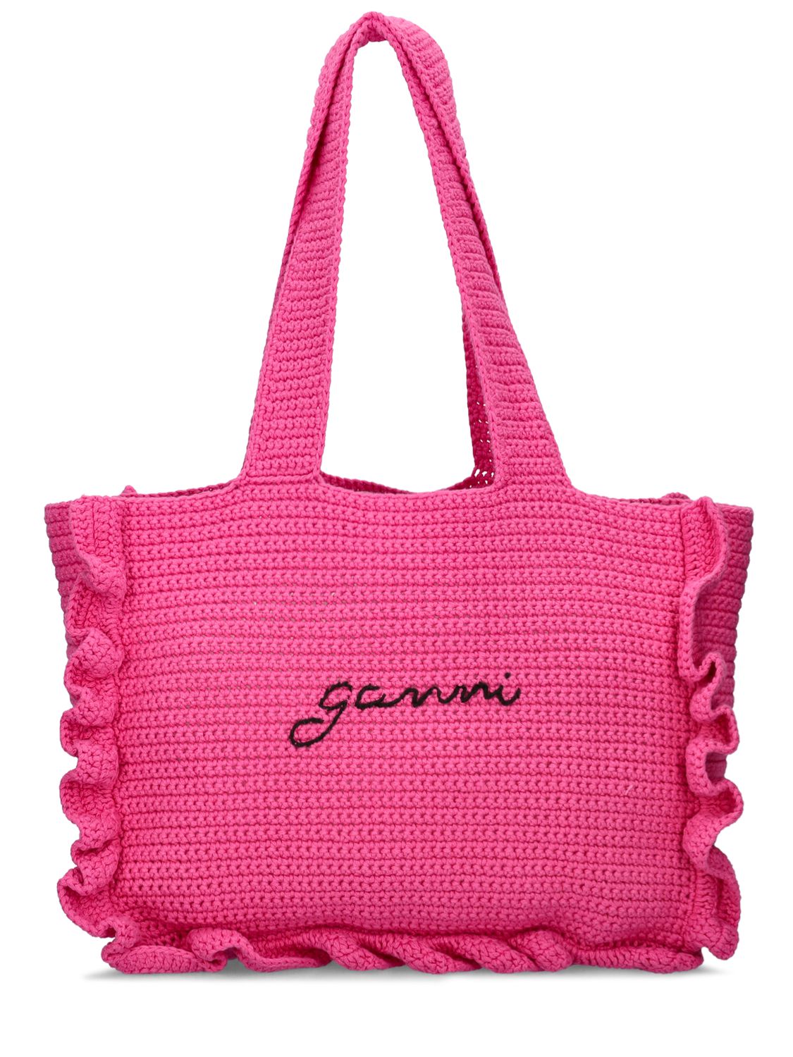 GANNI - コットンクロシェフリルトートバッグ - Shocking Pink | Luisaviaroma