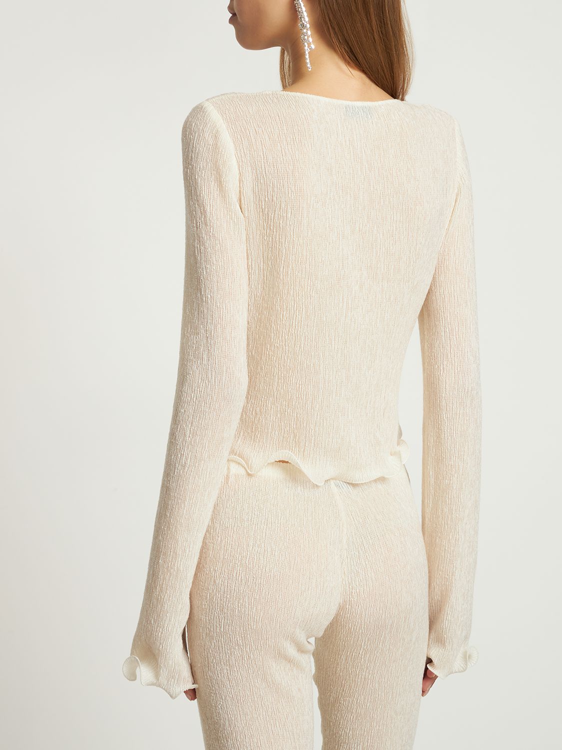 Magda Butrym Shirred Knit Flower Crop Top In Cream | ModeSens