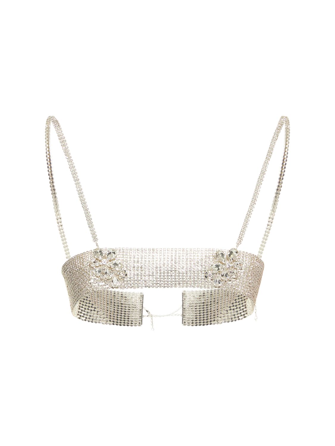 Magda Butrym Crystal Mesh Bandeau Crop Top In Silver | ModeSens