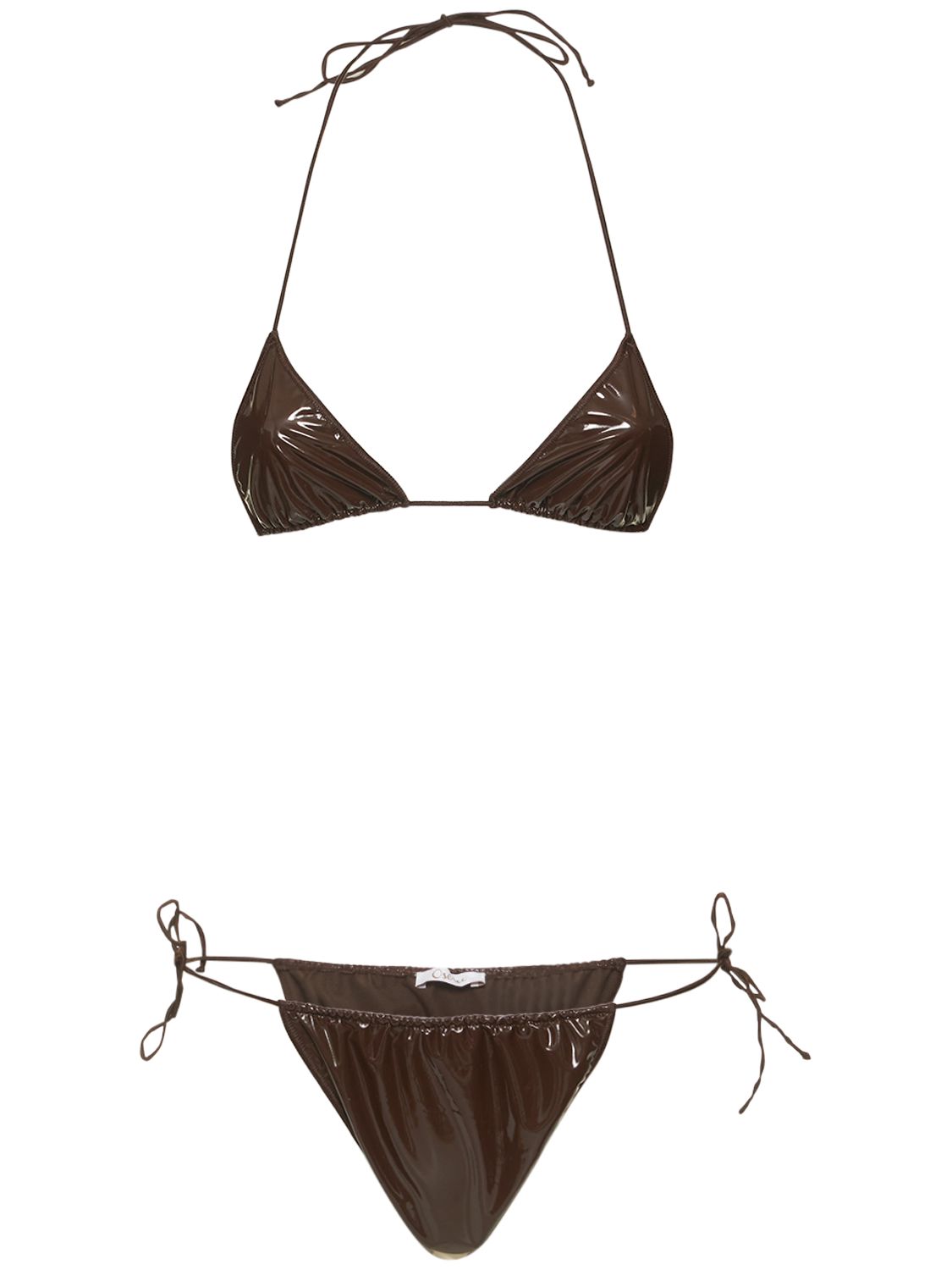 Oséree Swimwear - Latex-effect microkini bikini set - Brown | Luisaviaroma