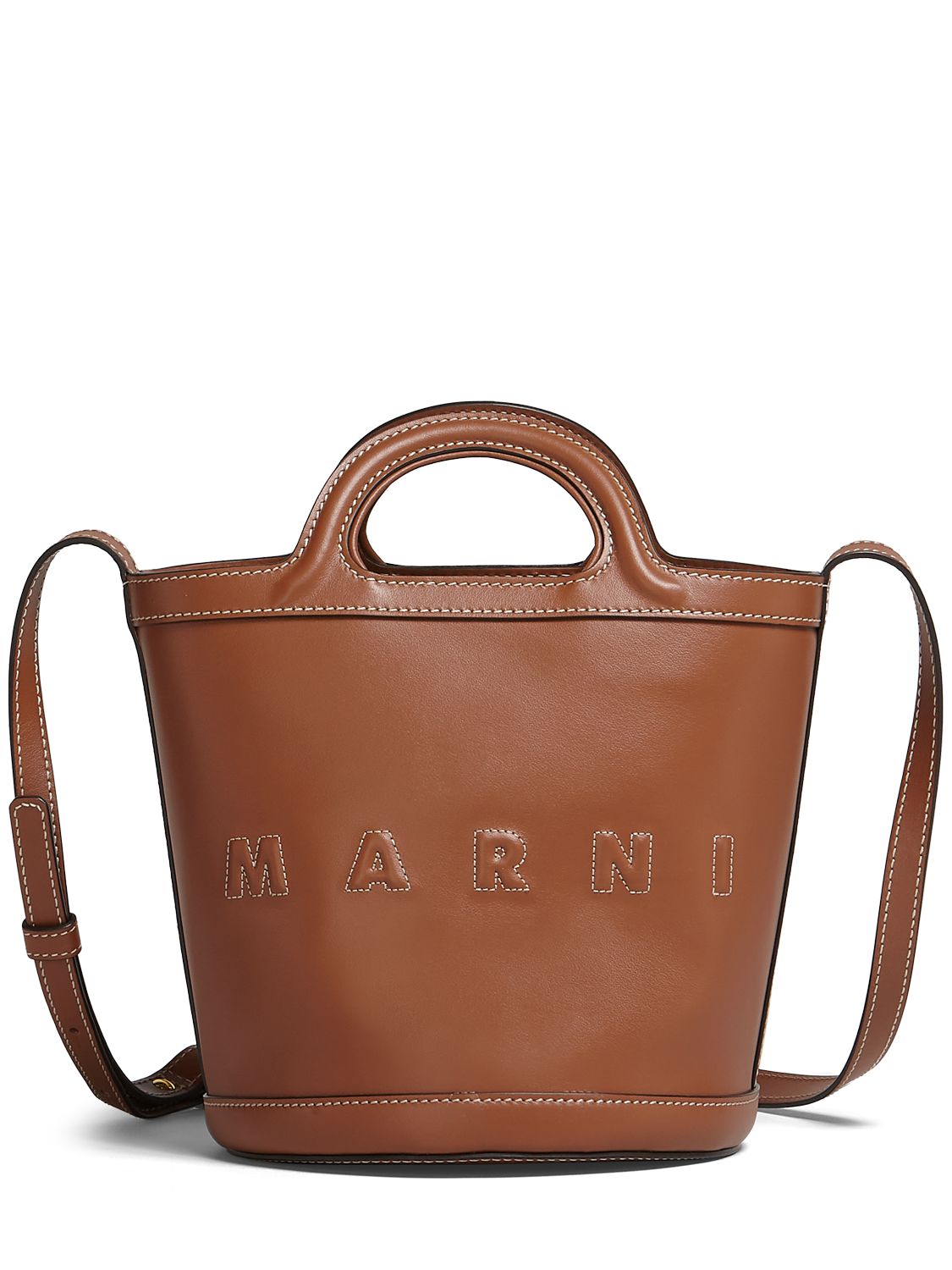 Marni Mini Leather Bucket Bag In Maroon | ModeSens
