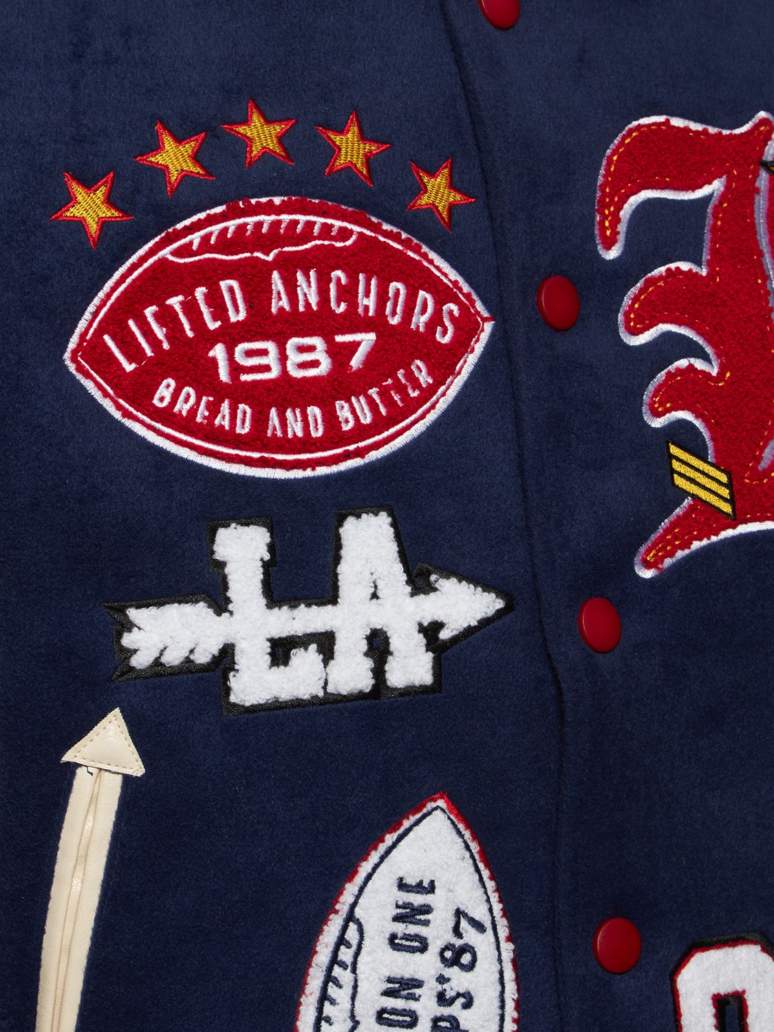 Lifted Anchors Champion Letterman Varsity Jacket In Blue,red | ModeSens