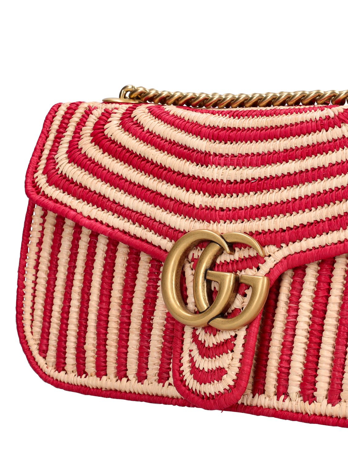 Gucci Gg Marmont Raffia Shoulder Bag In Natural,red | ModeSens
